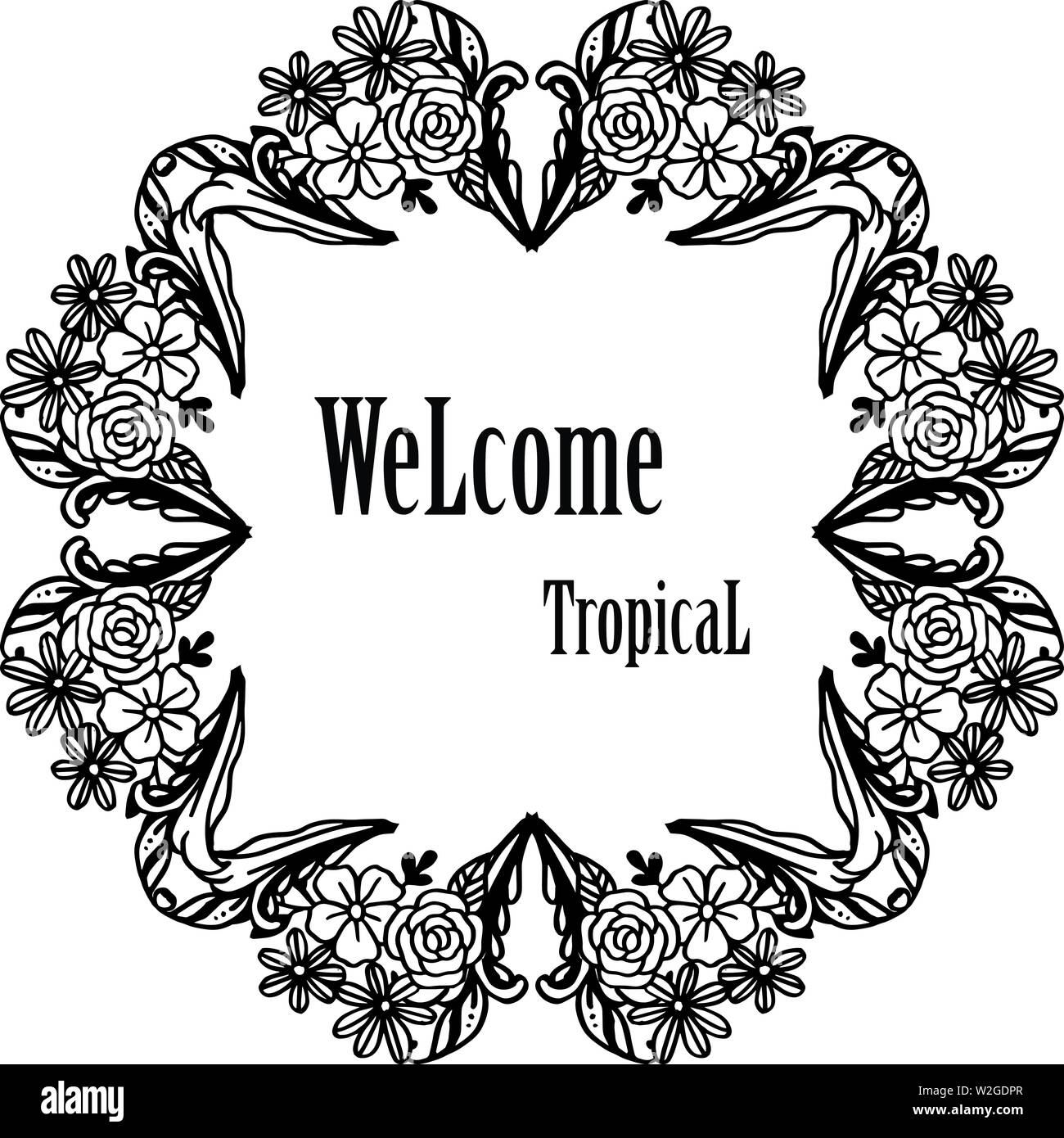 Decoration art with lettering welcome tropical, blossom flower and ...