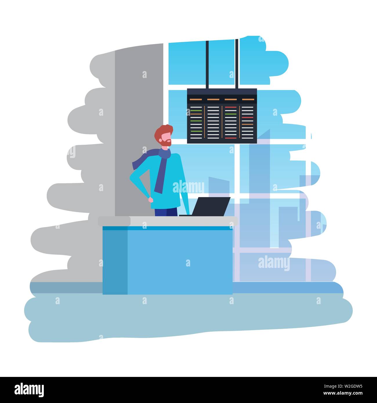 man working in airport with computer scene Stock Vector Image & Art - Alamy