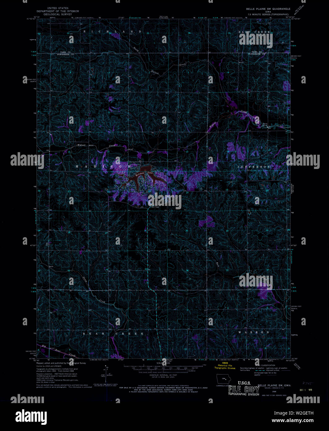 USGS TOPO Map Iowa IA Belle Plaine SW 174132 1968 24000 Inverted ...