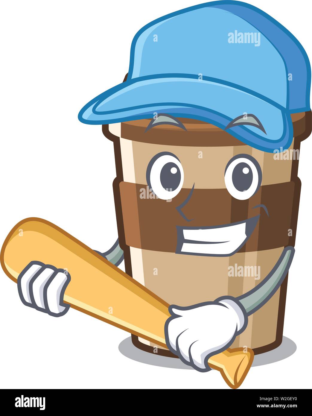 Playing baseball cup espresso above wooden cartoon table Stock Vector ...