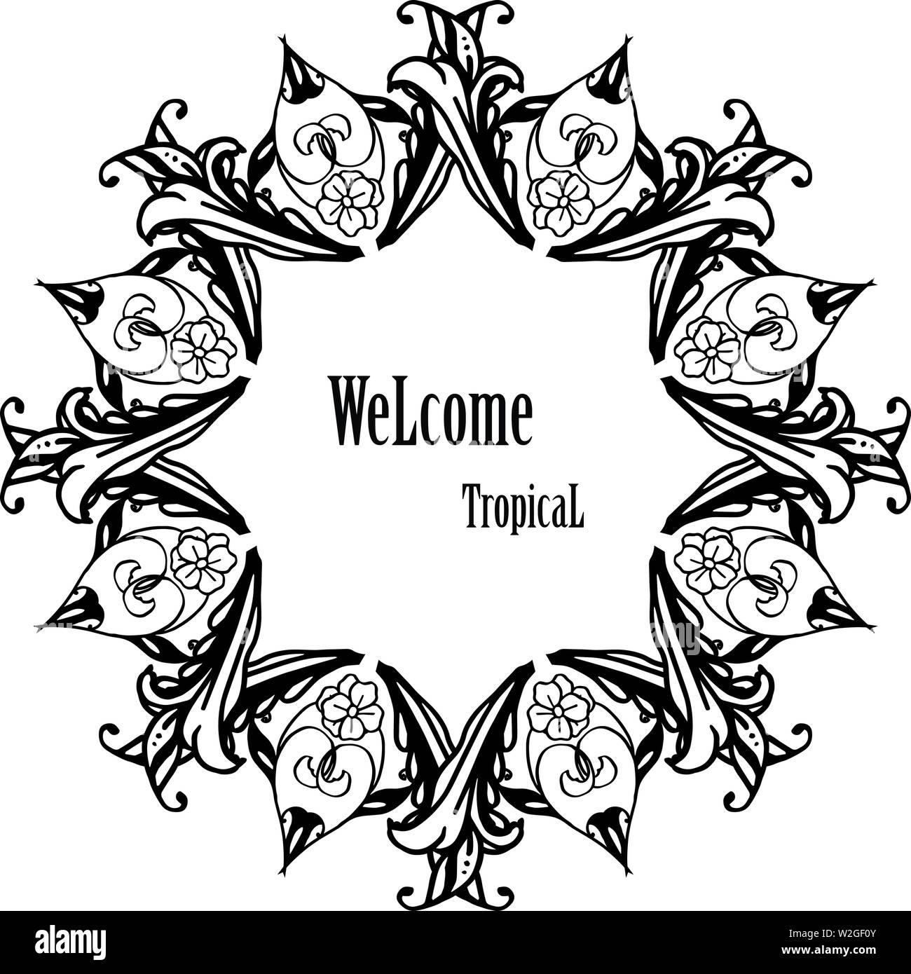 Decoration on background with writing welcome tropical, ornate flower ...