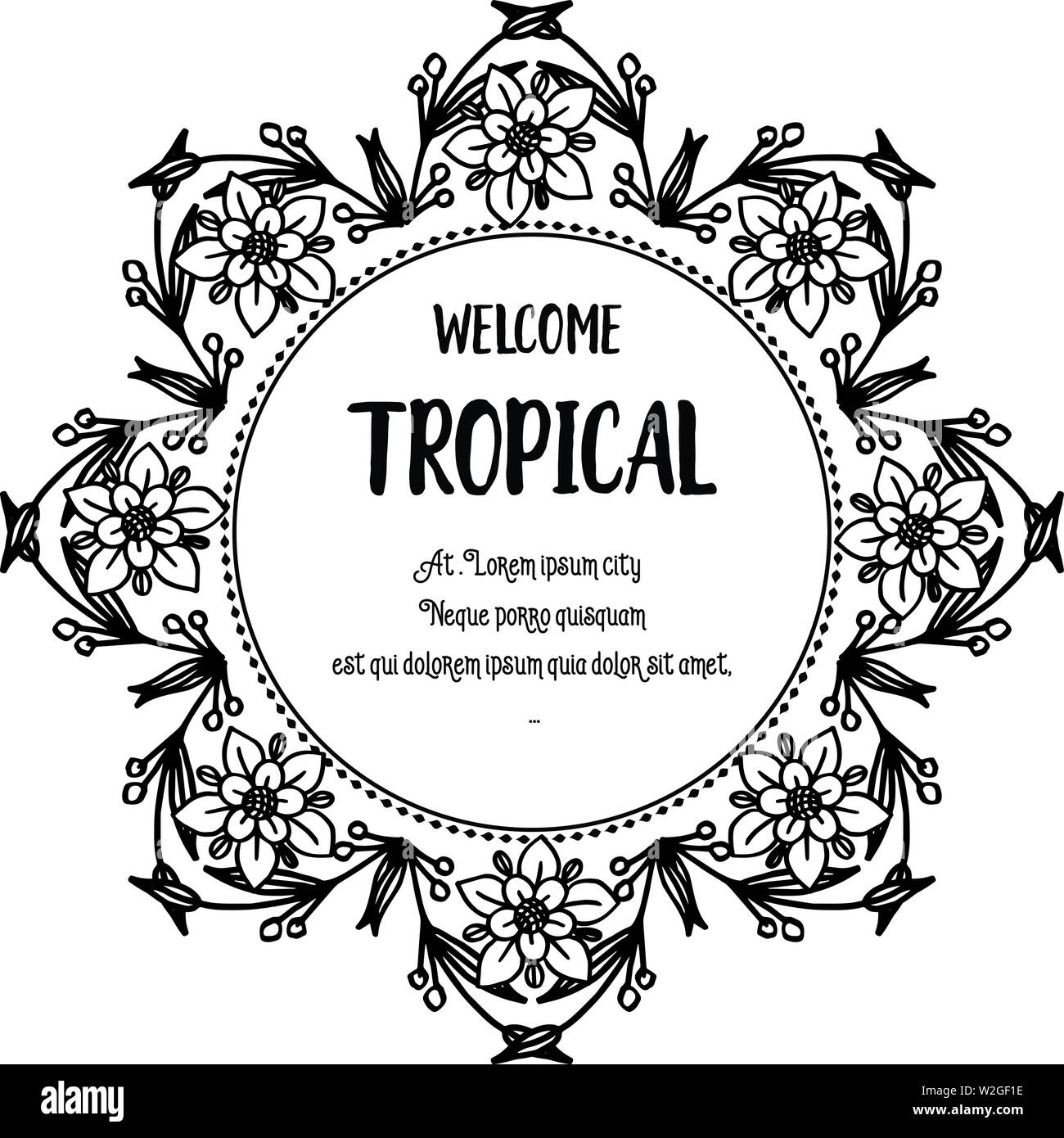 Decoration on background with writing welcome tropical, ornate flower ...