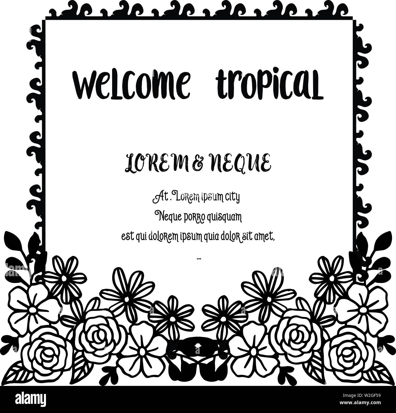 Decoration on background with writing welcome tropical, ornate flower ...
