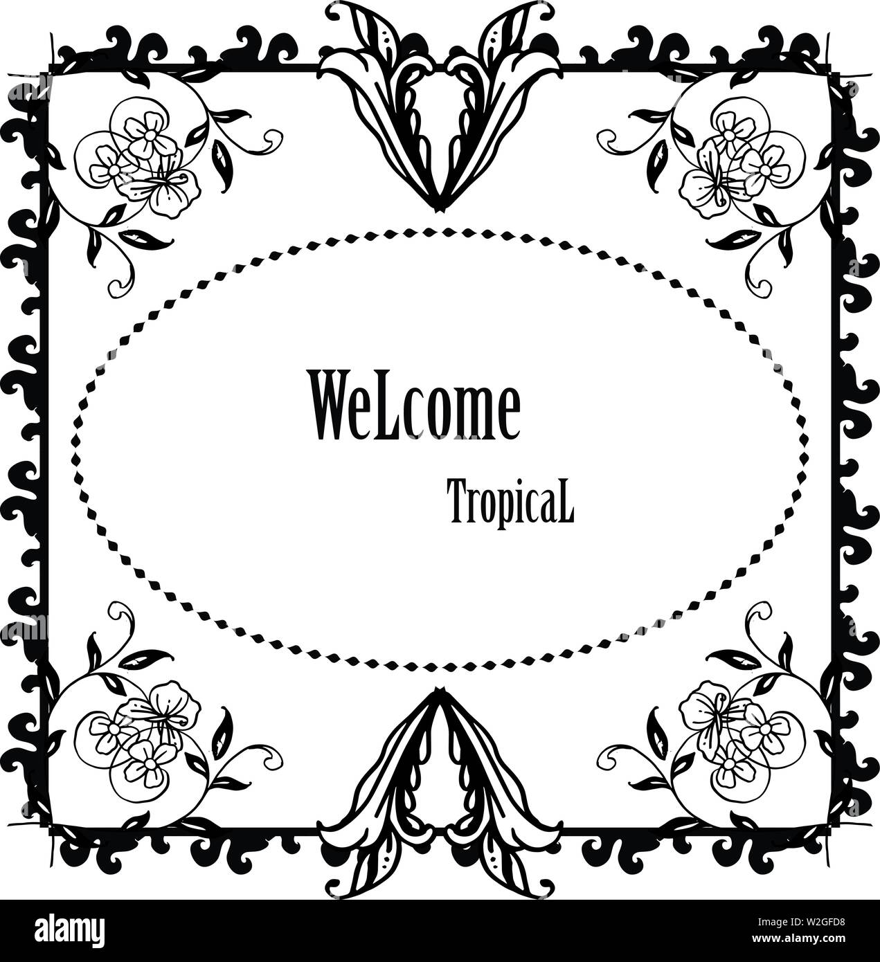 Welcome tropical with floral frame, background white. Vector ...