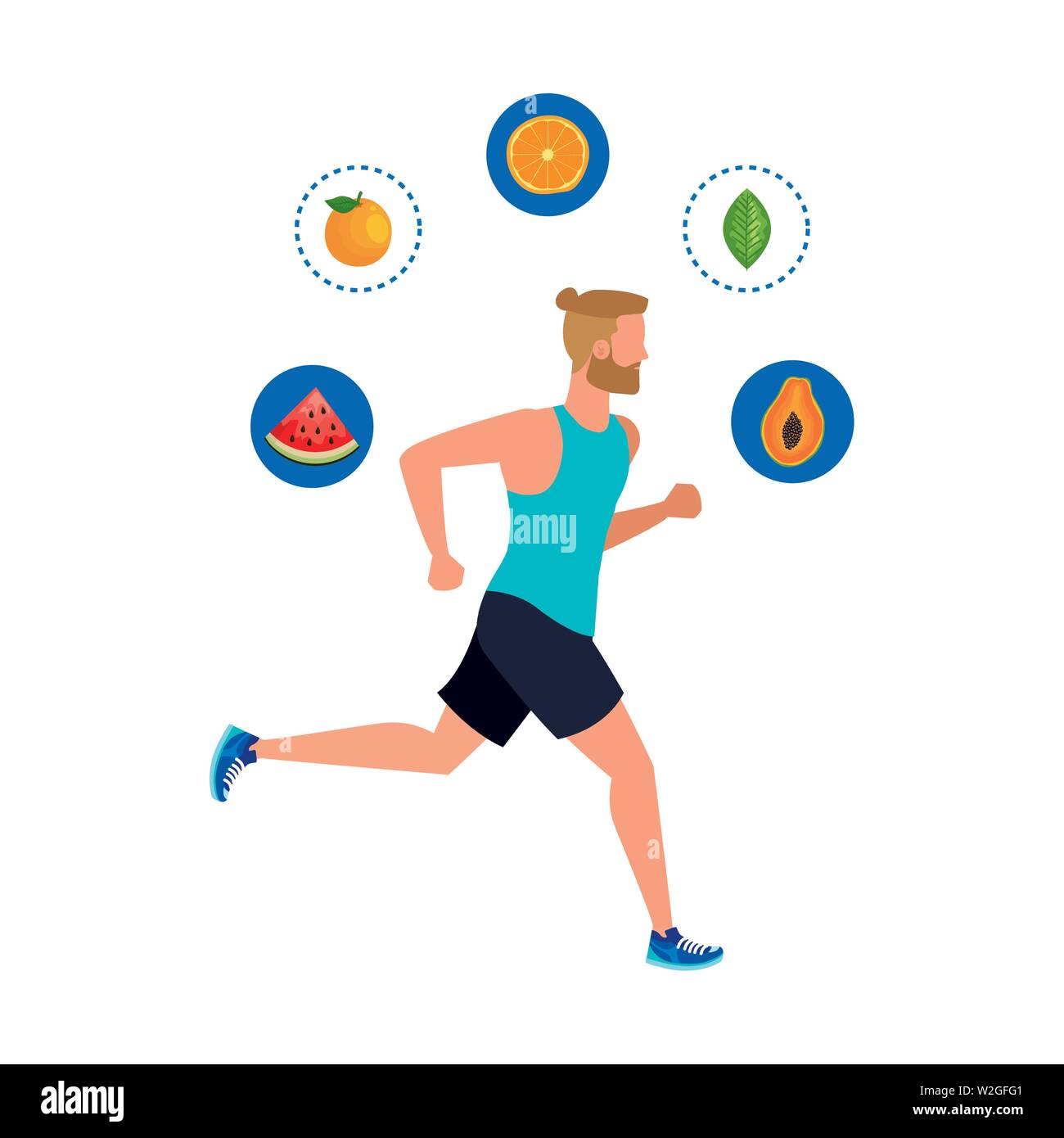 young athletic man running with healthy food Stock Vector Image & Art ...