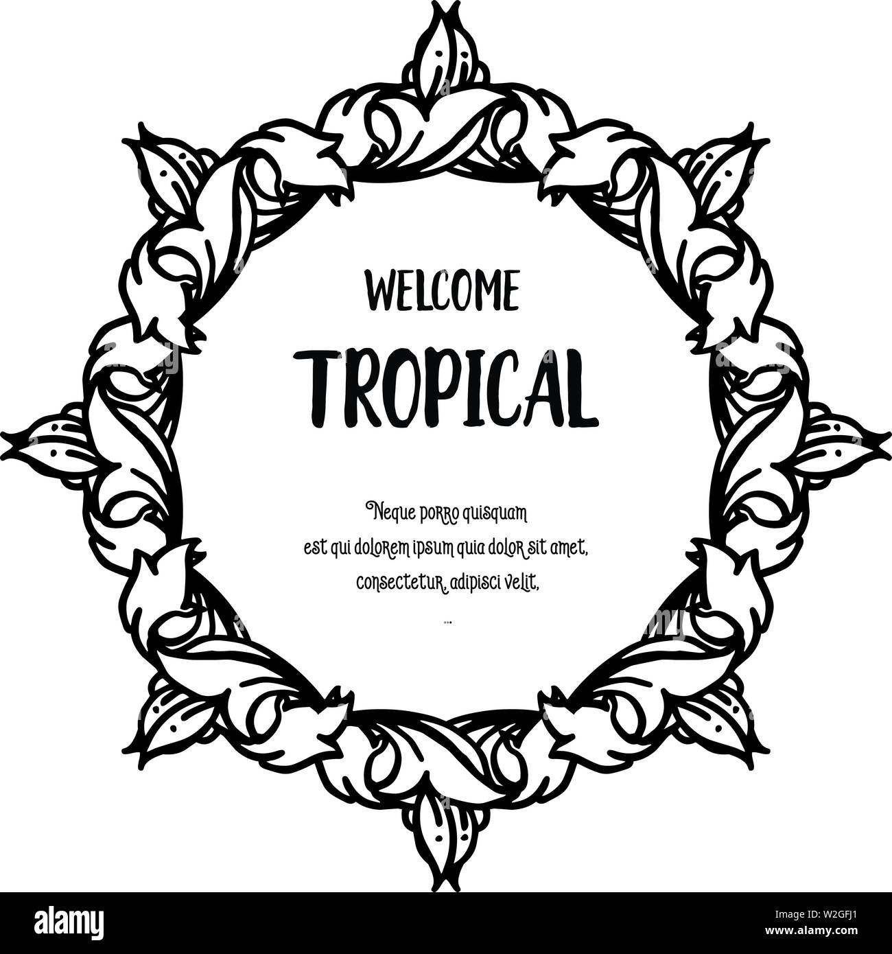 Ornate wallpaper with lettering welcome tropical, cute flower. Vector ...
