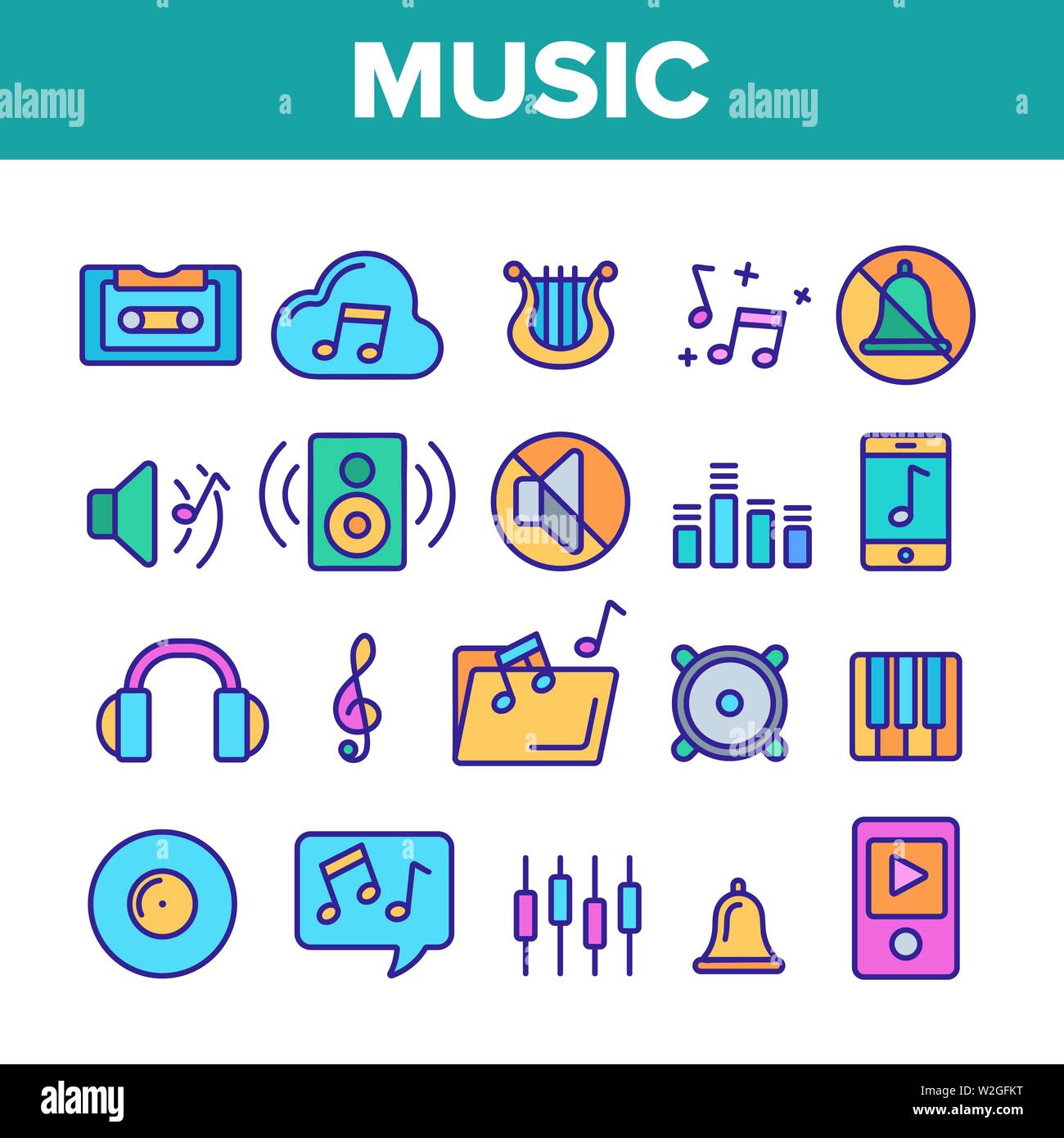 Music, Audio Vector Thin Line Icons Set Stock Vector Image & Art - Alamy