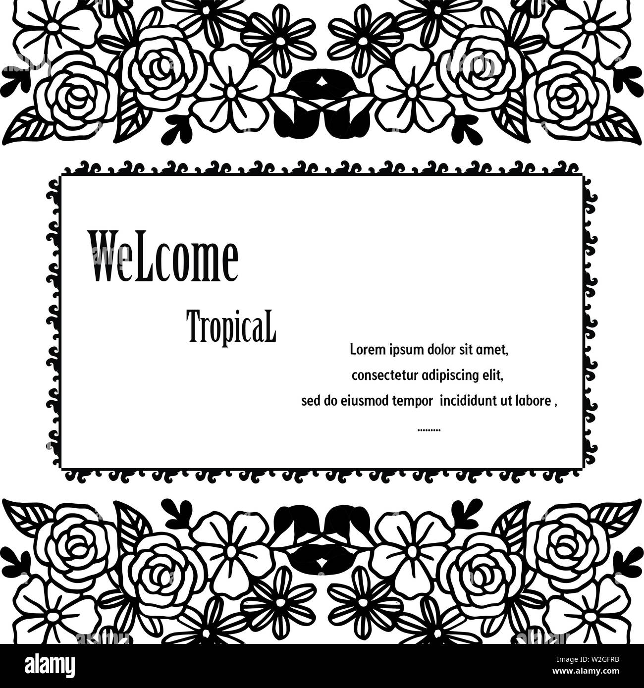 Ornate wallpaper with lettering welcome tropical, cute flower. Vector ...