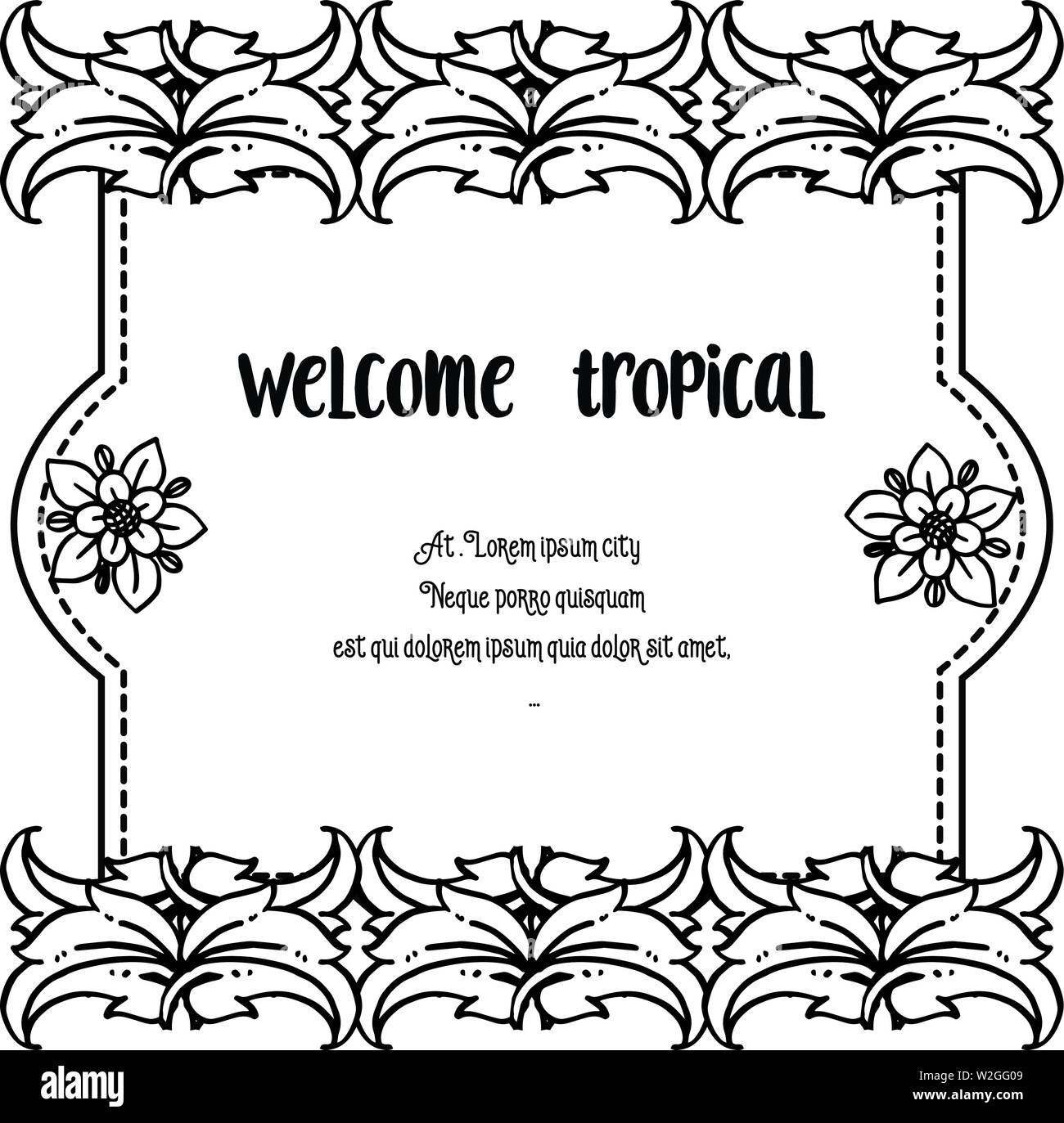 Greeting card welcome tropical, various cute flower. Vector ...