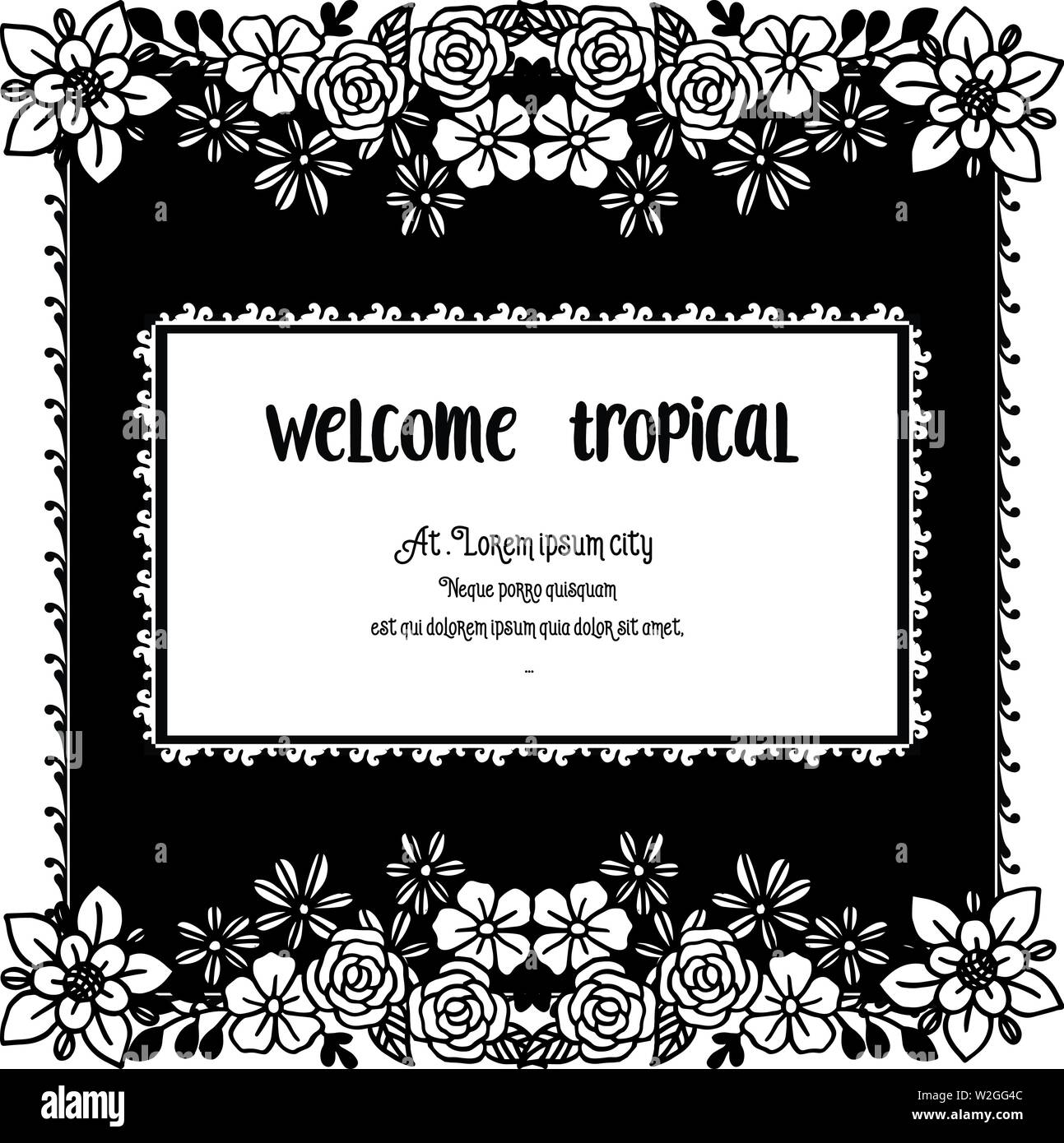 Greeting card welcome tropical, various cute flower. Vector ...