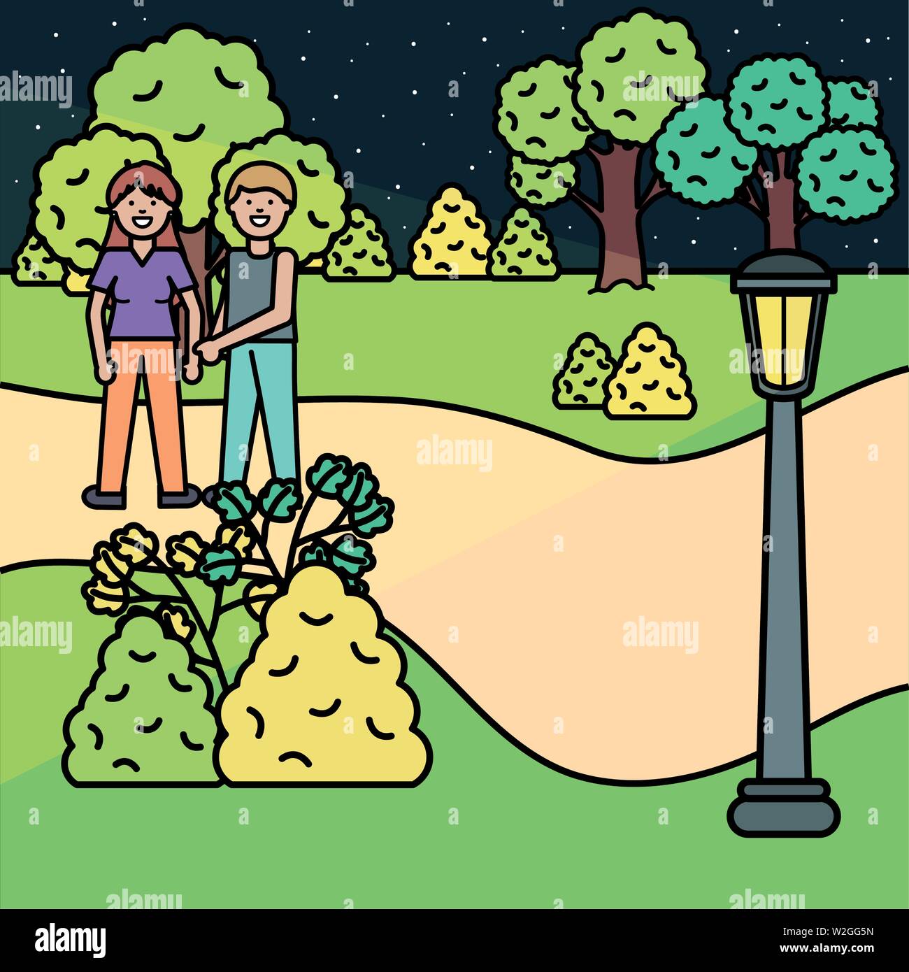 young lovers couple in the park vector illustration design Stock Vector ...