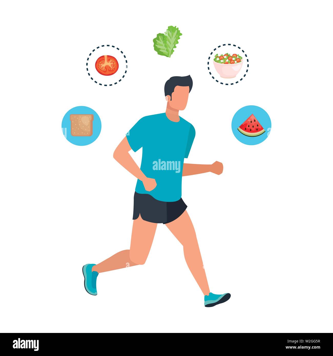 young athletic man running with healthy food Stock Vector Image & Art ...
