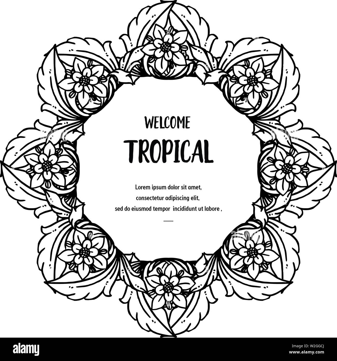 Elegant flower, decor with lettering welcome tropical. Vector ...
