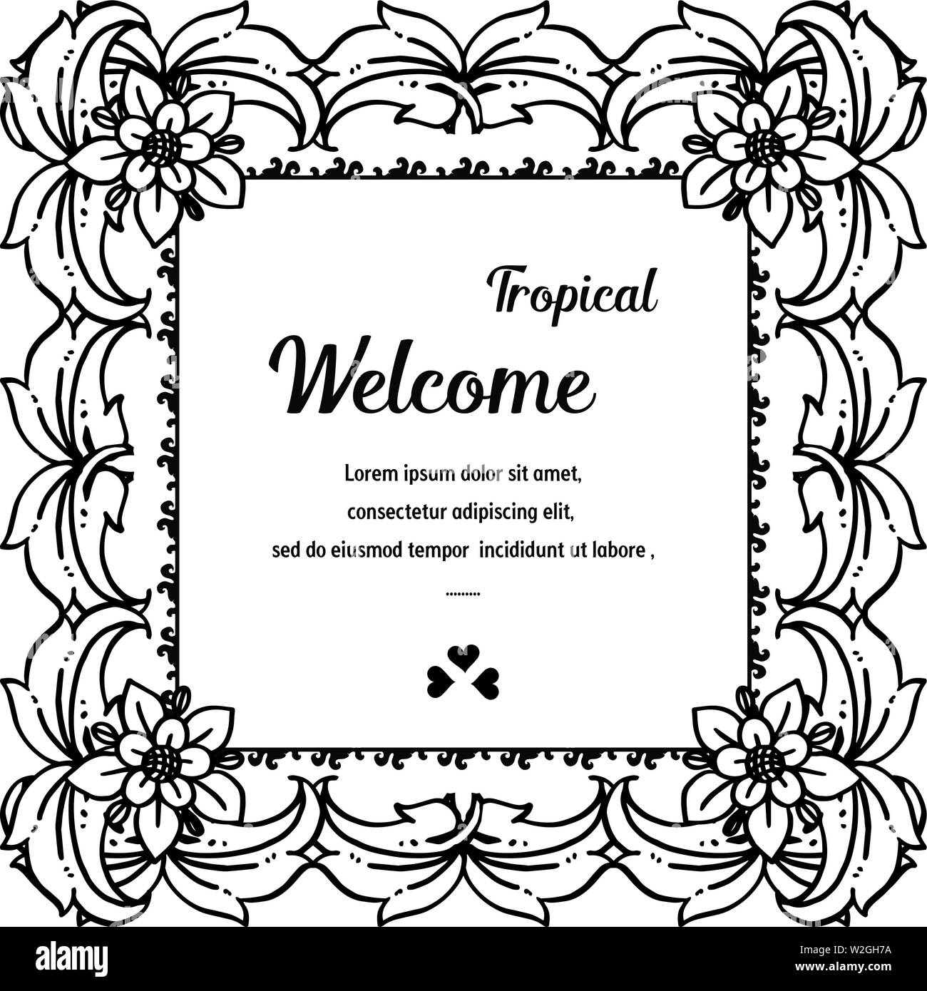 Elegant flower, decor with lettering welcome tropical. Vector ...