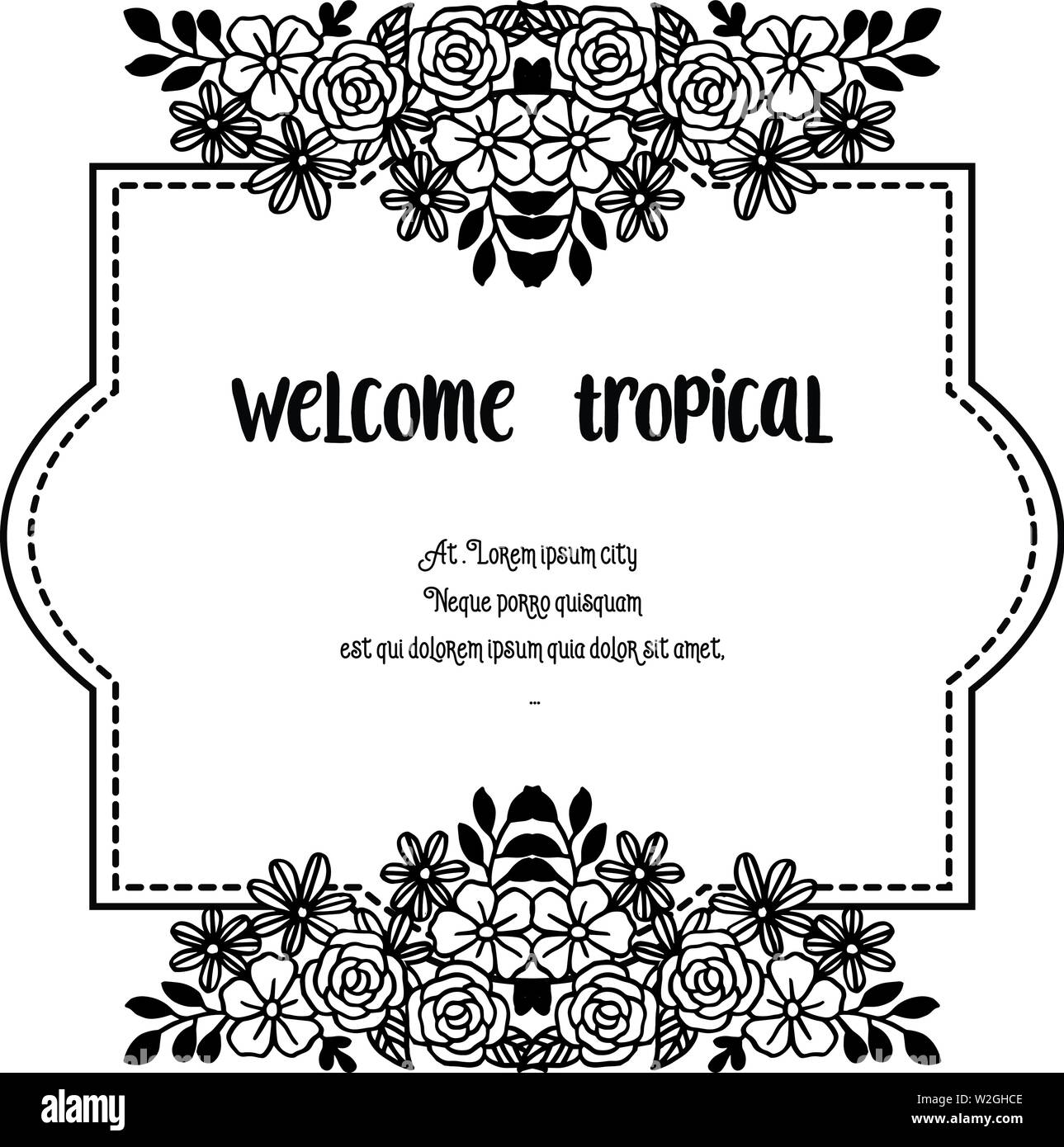 Text welcome tropical, graphic modern with design flower frame. Vector ...