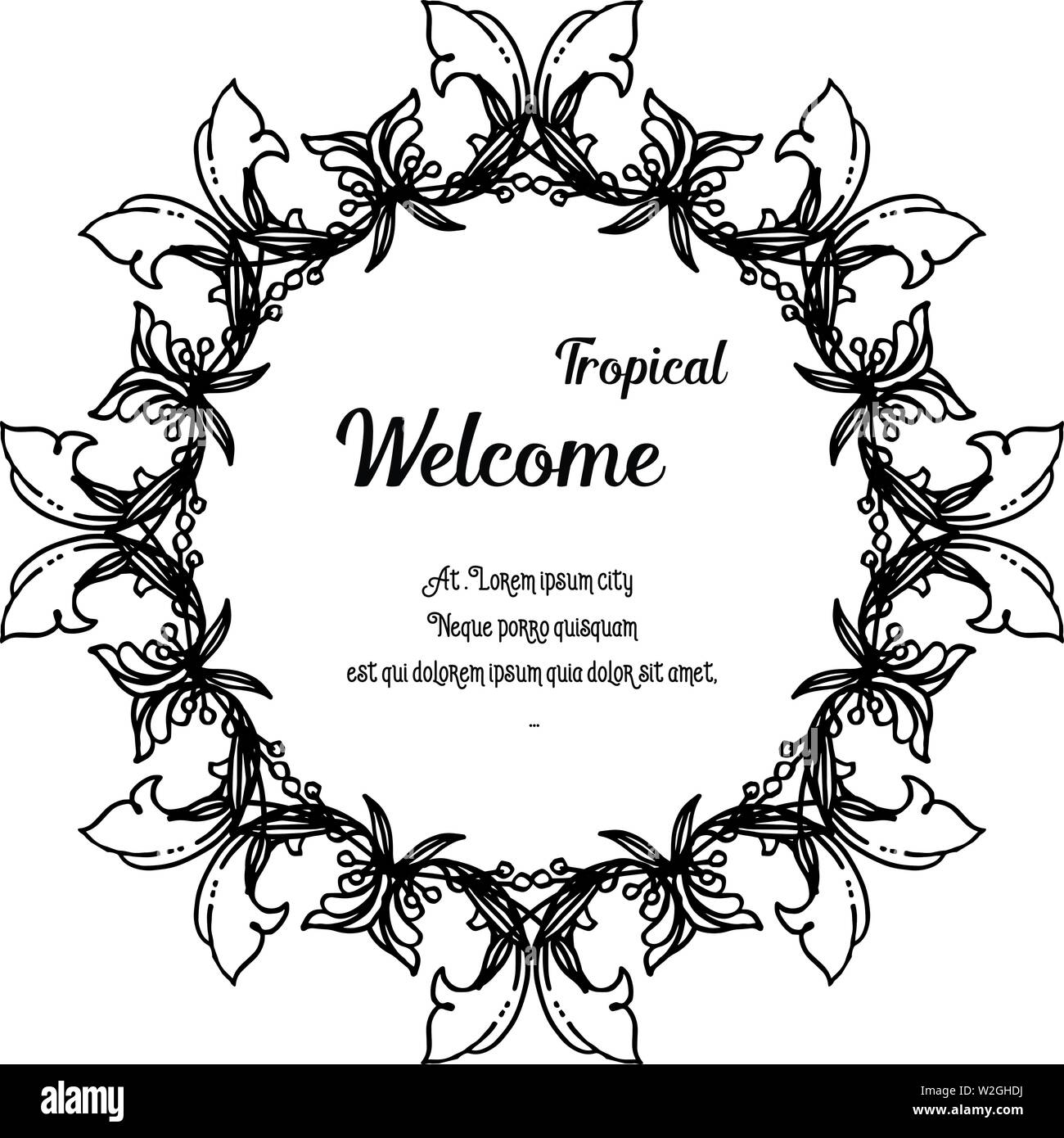 Text welcome tropical, graphic modern with design flower frame. Vector ...
