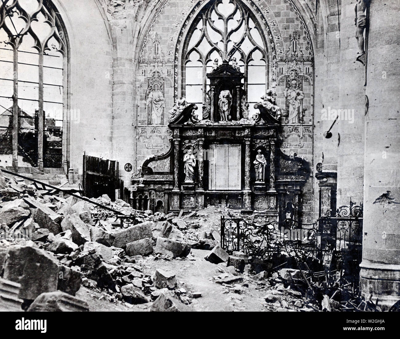 Ruins of the Church of St. Jean in Peronne, France ca. 1918 Stock Photo ...