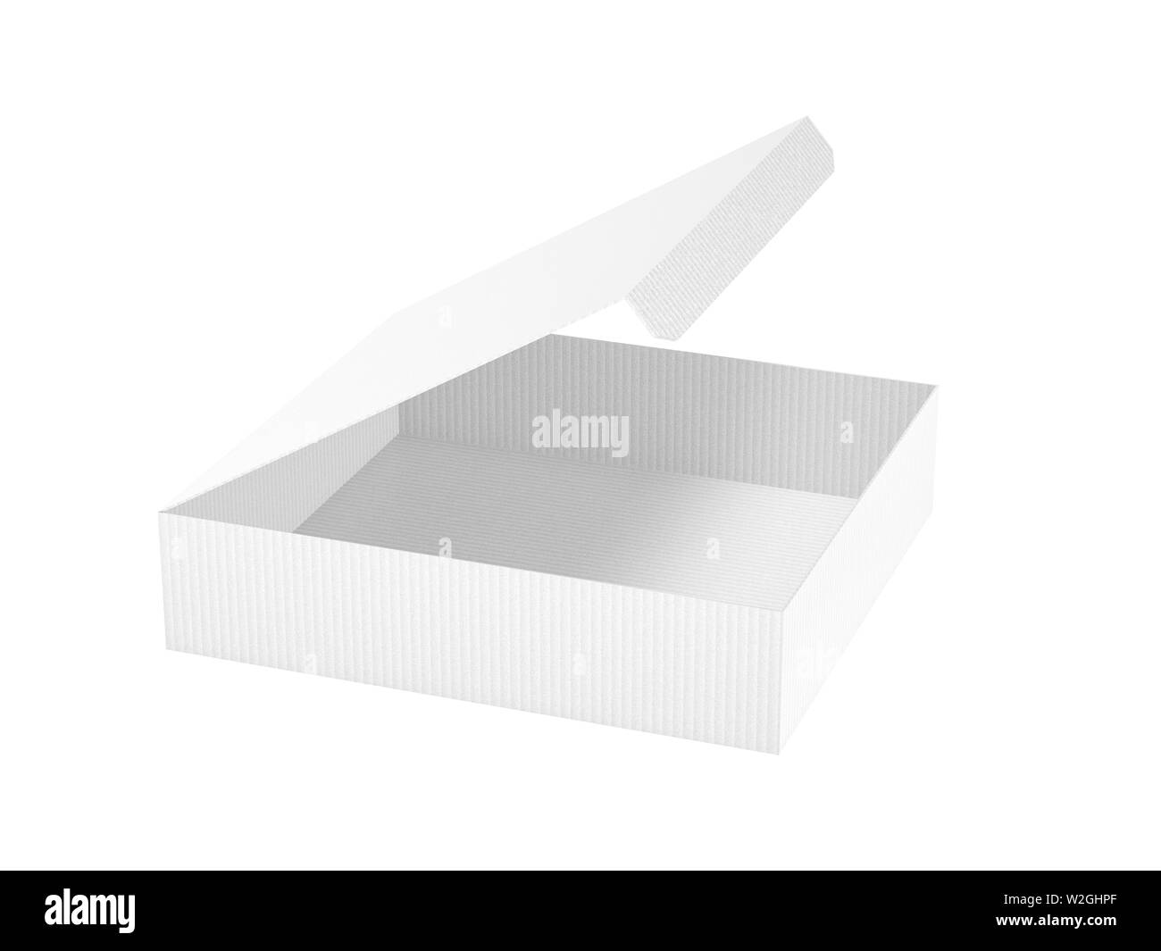 Flat white paper box. Open carton. 3d rendering illustration isolated ...