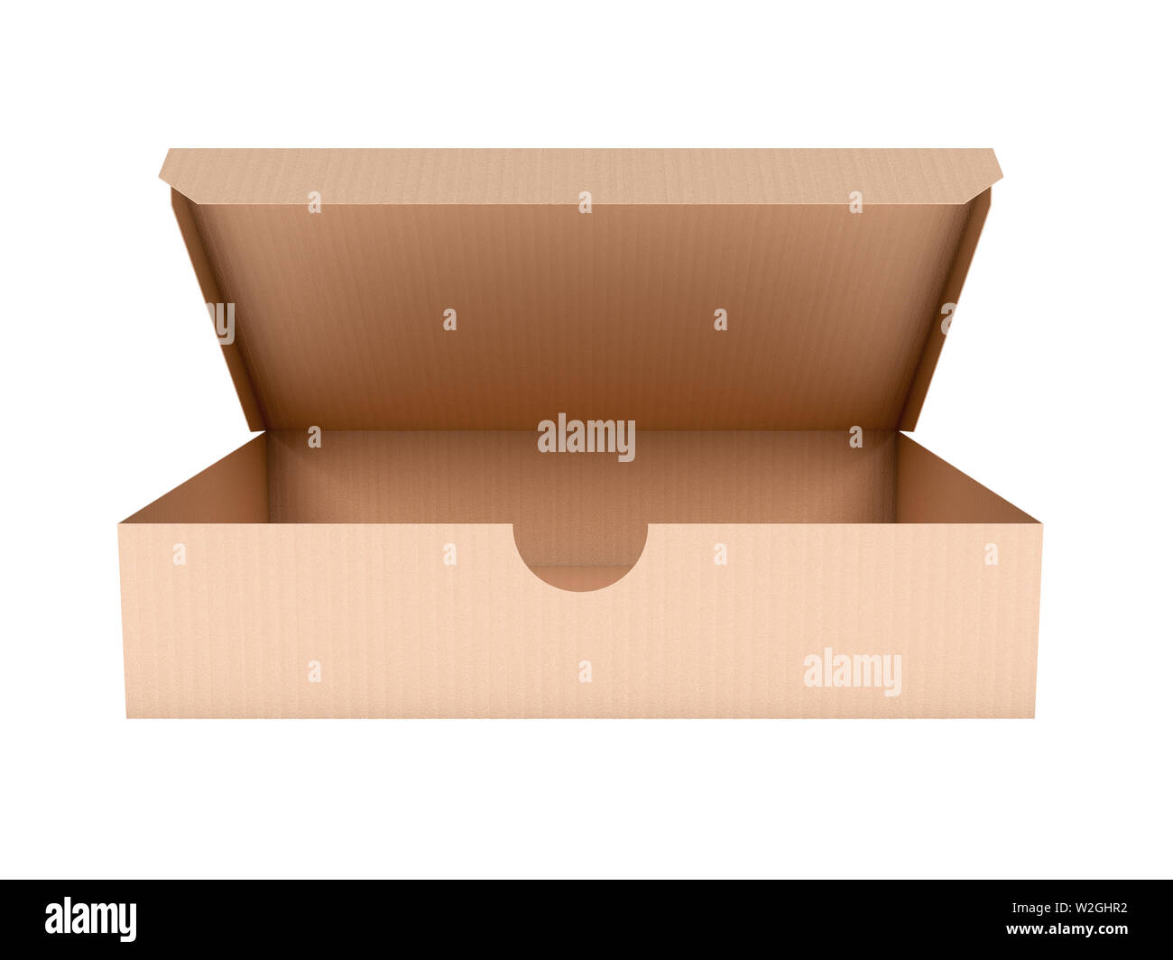 Flat brown paper box. Open carton. 3d rendering illustration isolated ...