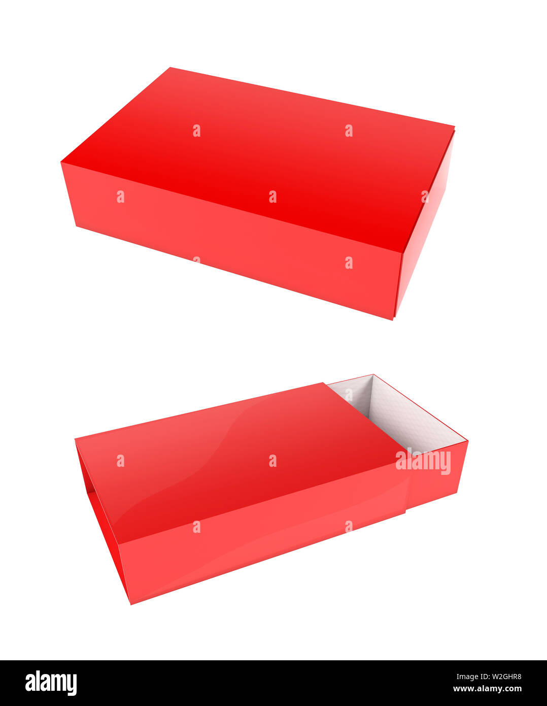 Slider paper carton set. Red box. 3d rendering illustration isolated ...