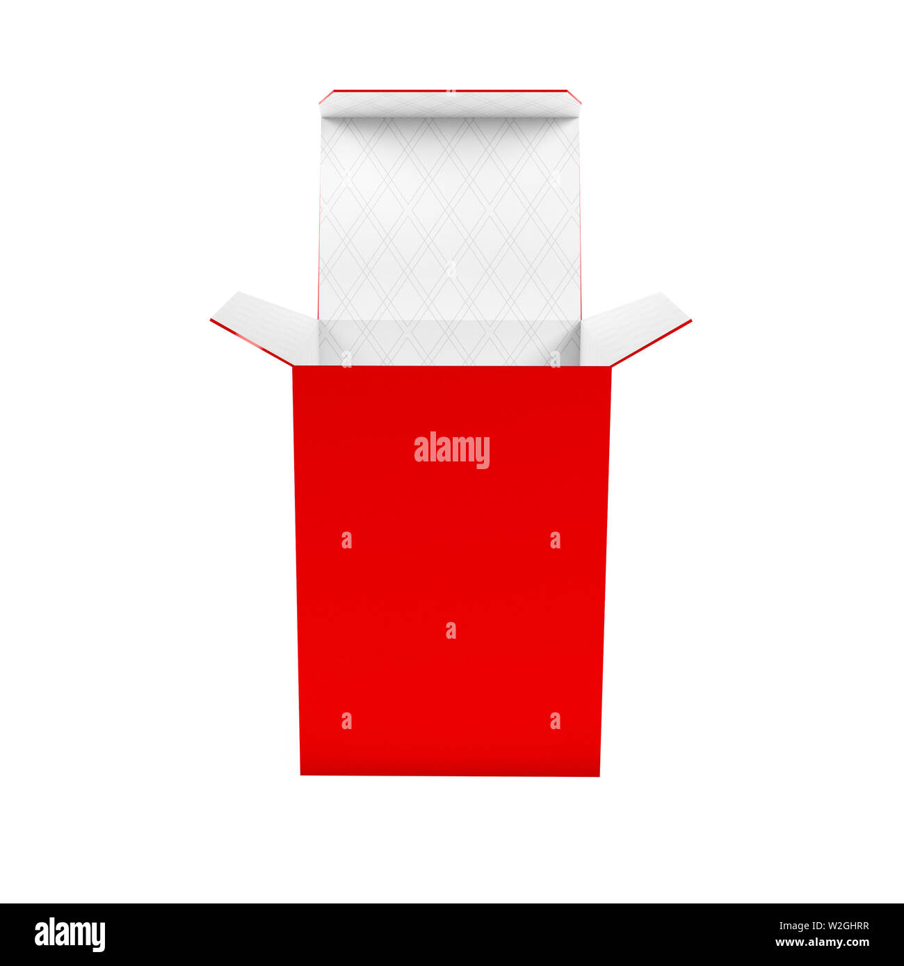 Red high box. Open carton with white inside. 3d rendering illustration ...