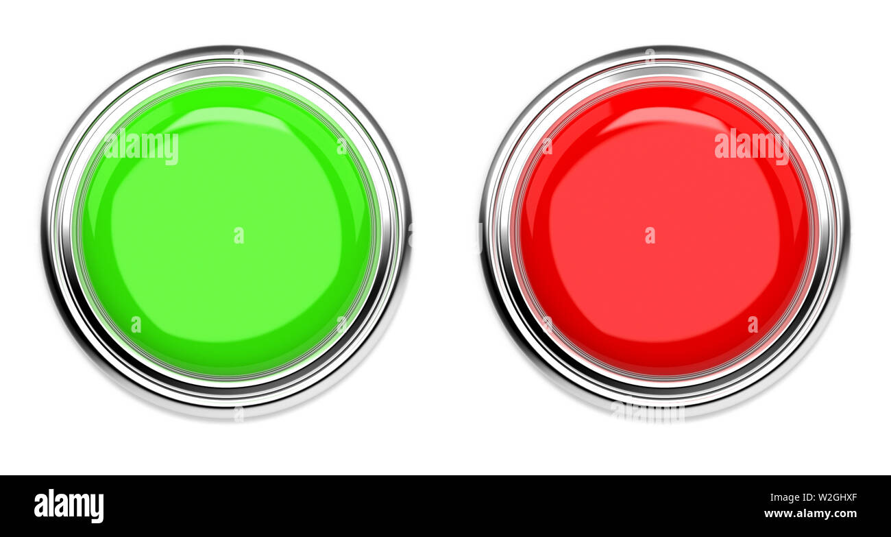Green and red push buttons. Web icons. 3d rendering illustration ...
