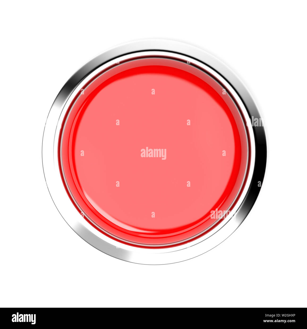 Red push button. Alarm sign, top view. 3d rendering illustration ...