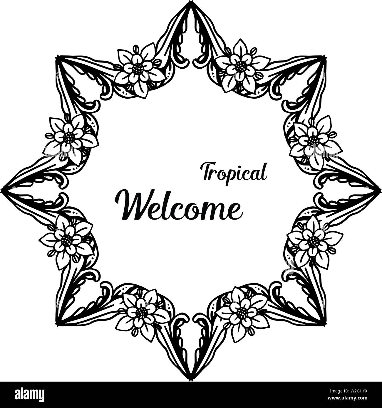 Design wreath frame, writing welcome tropical for template spring ...