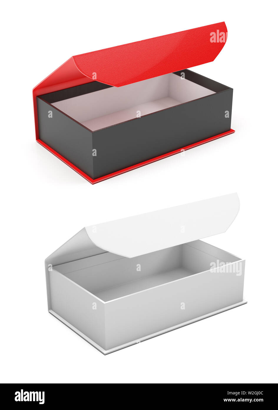 Gift boxes. Open jewelry boxes with magnetic clasp. 3d rendering ...