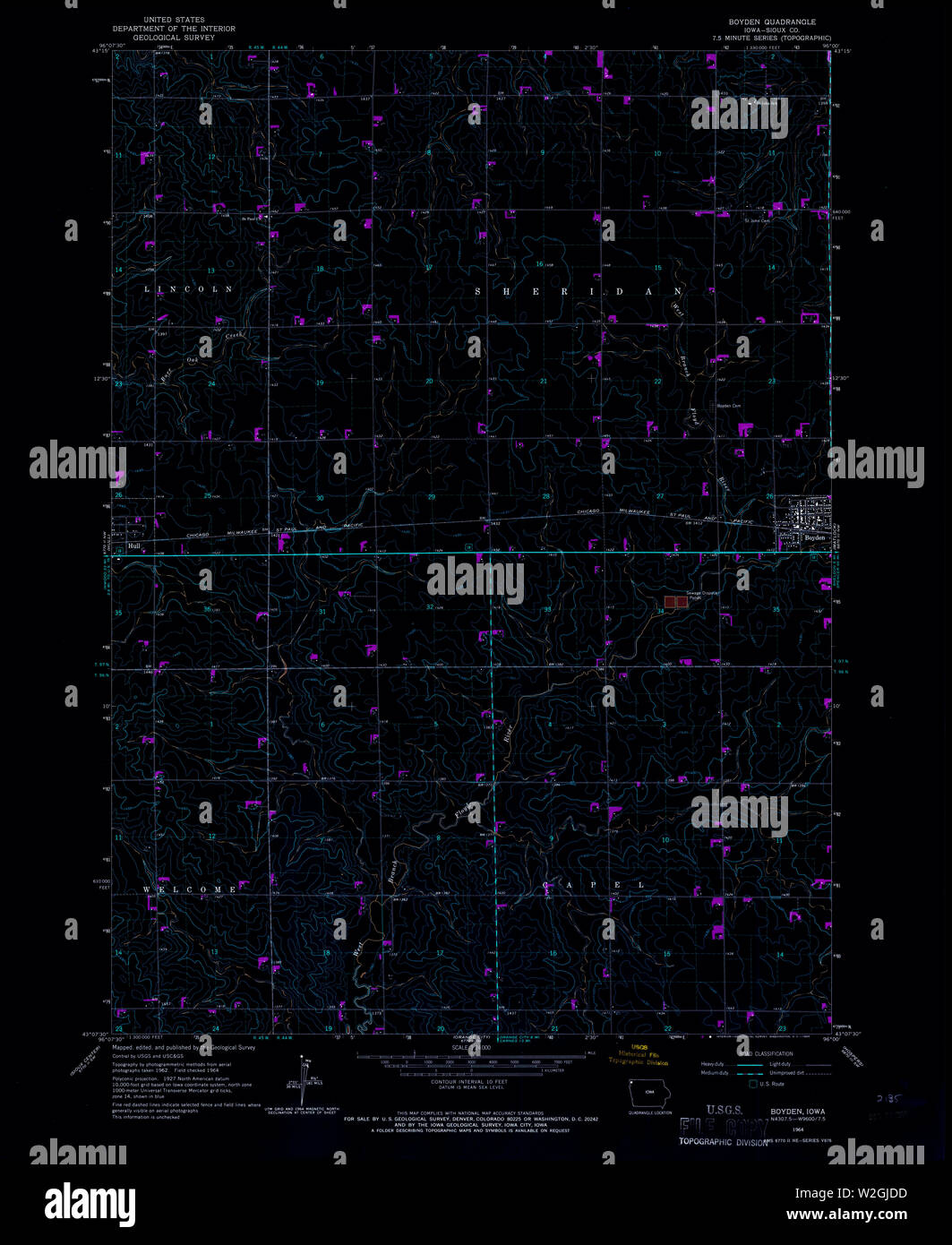 USGS TOPO Map Iowa IA Boyden 174183 1964 24000 Inverted Restoration ...