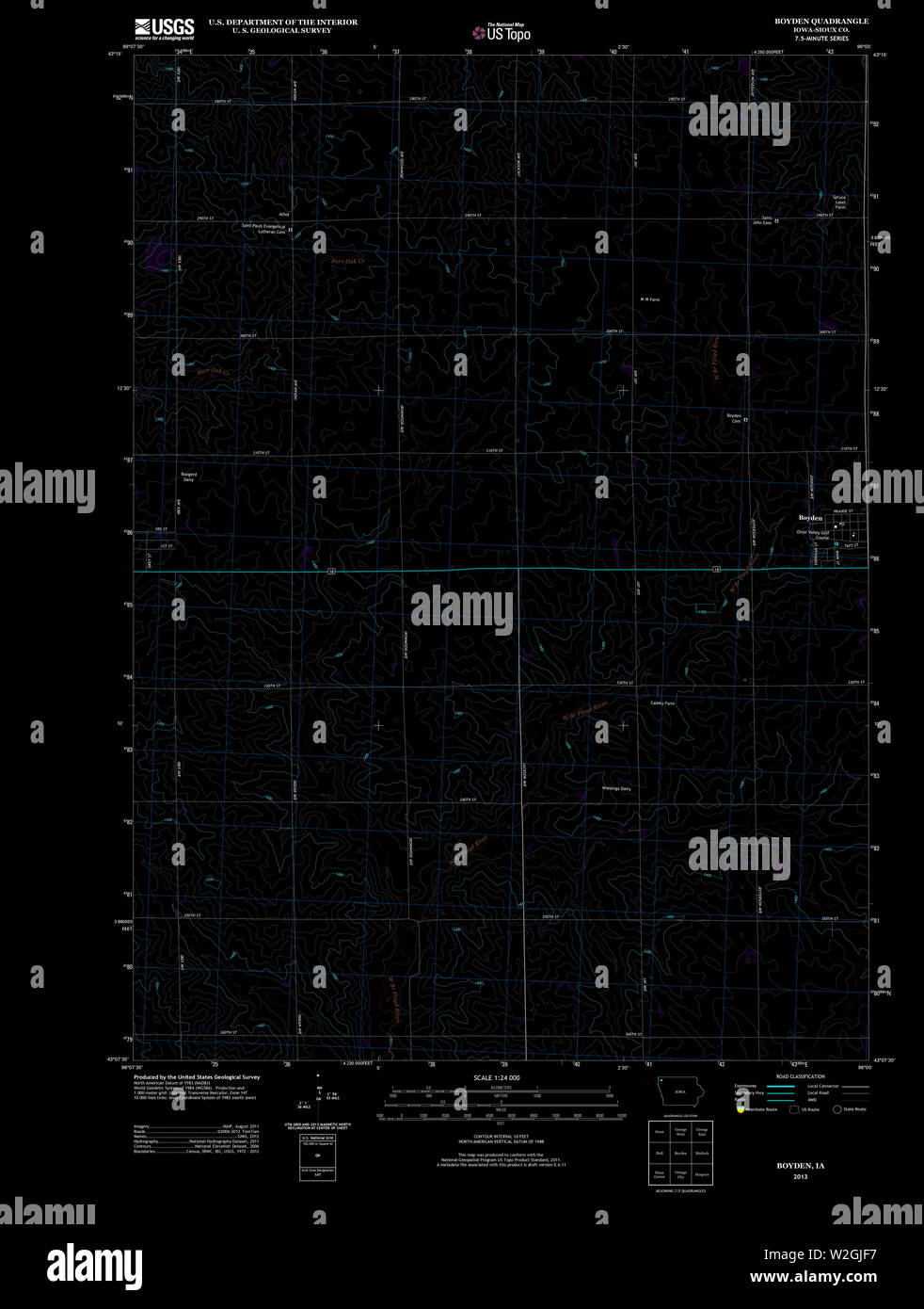 USGS TOPO Map Iowa IA Boyden 20130418 TM Inverted Restoration Stock ...