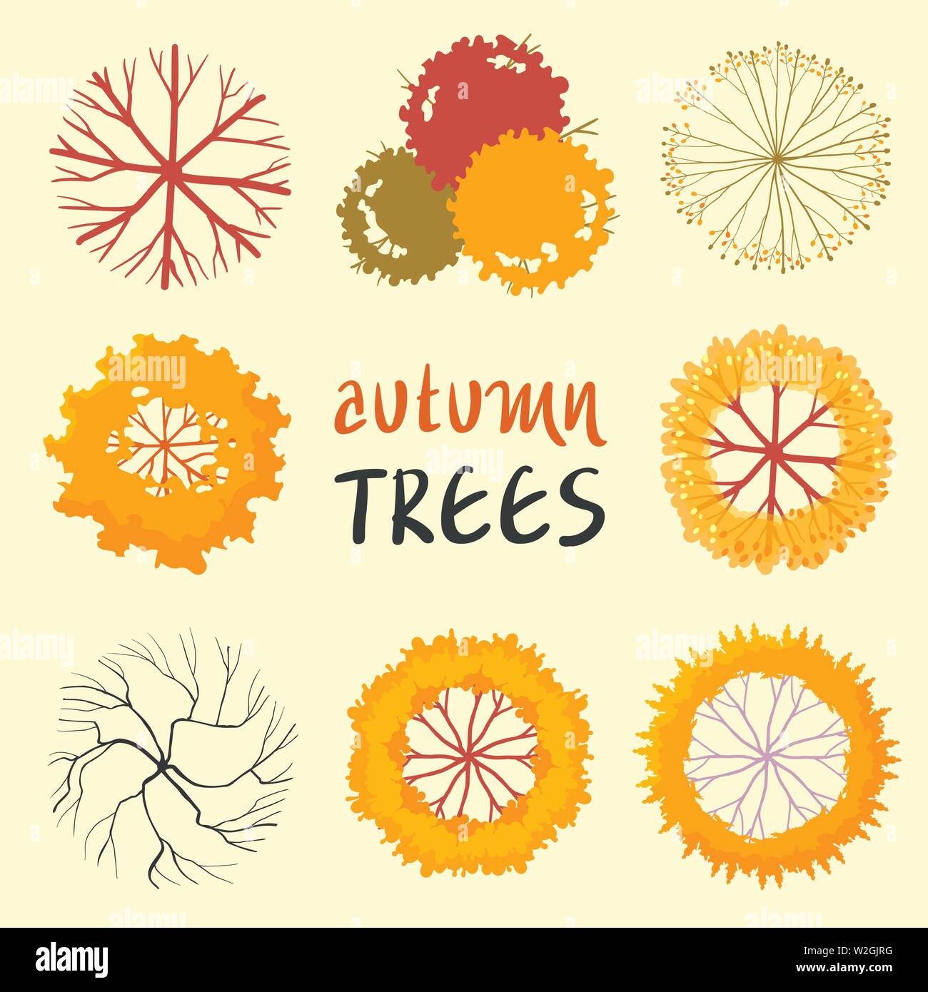 Trees top view set. Landscape architecture design projects. Vector ...