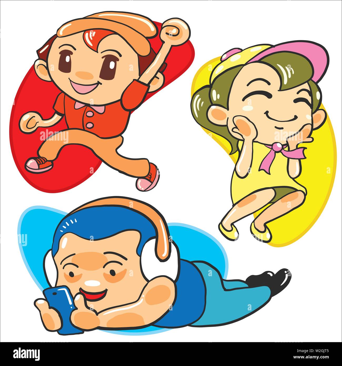 Celebration poses with young Boy and Girl. Vector illustration Stock ...
