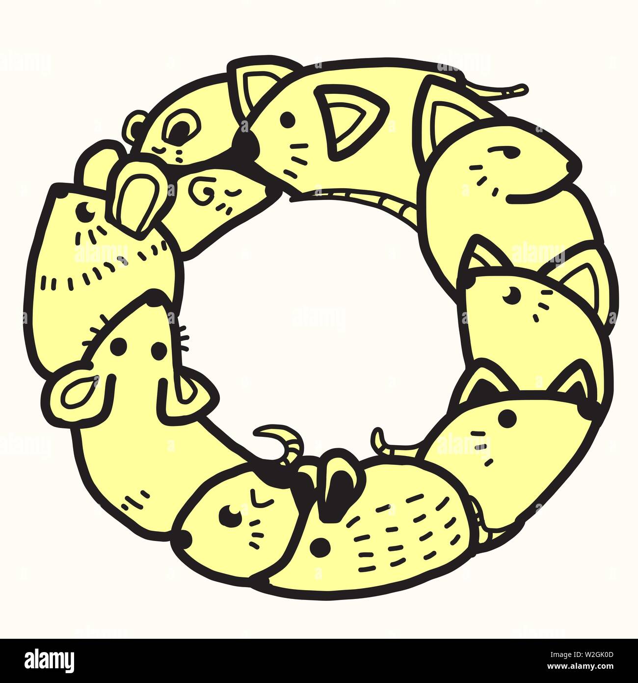 Mice in zero shaped doodle art. The animal of the Chinese zodiac. Hand ...