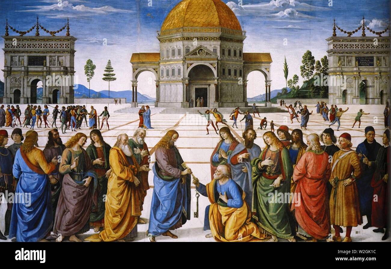 Christ Handing the Keys to St. Peter by Pietro Perugino Stock Photo - Alamy
