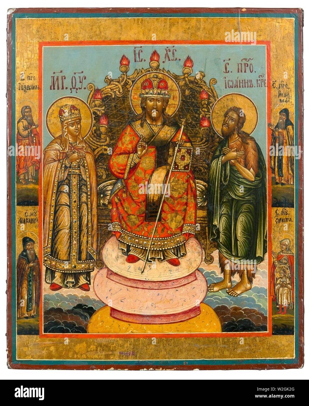 Christ enthroned with Mother of God and John the Forerunner Stock Photo ...