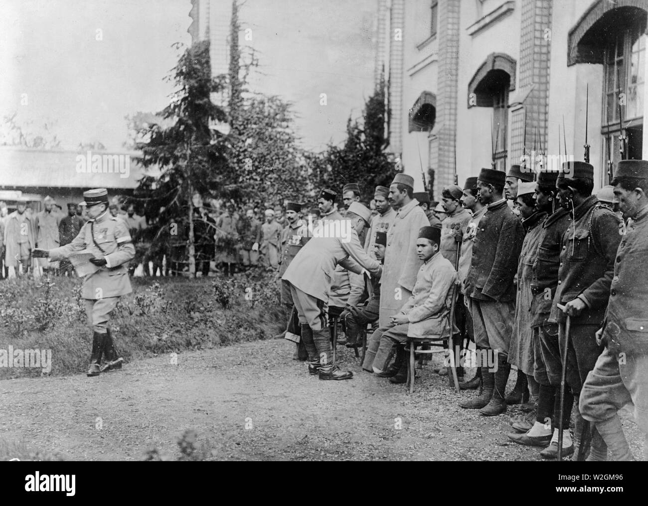 Decorating wounded African heroes at a military hospital ca. 1918 Stock ...