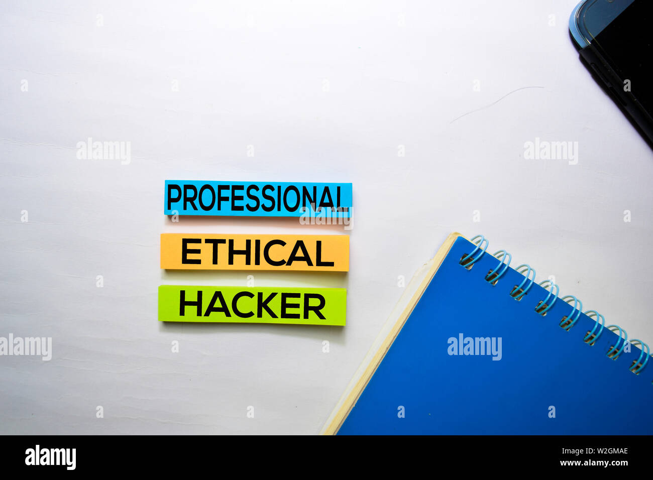 Professional Ethical Hacker text on top view isolated on white ...