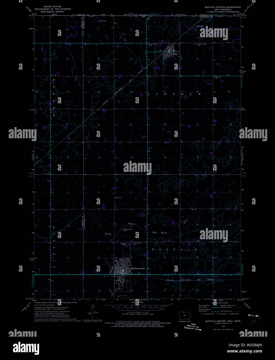 USGS TOPO Map Iowa IA Buffalo Center 174204 1972 24000 Inverted ...
