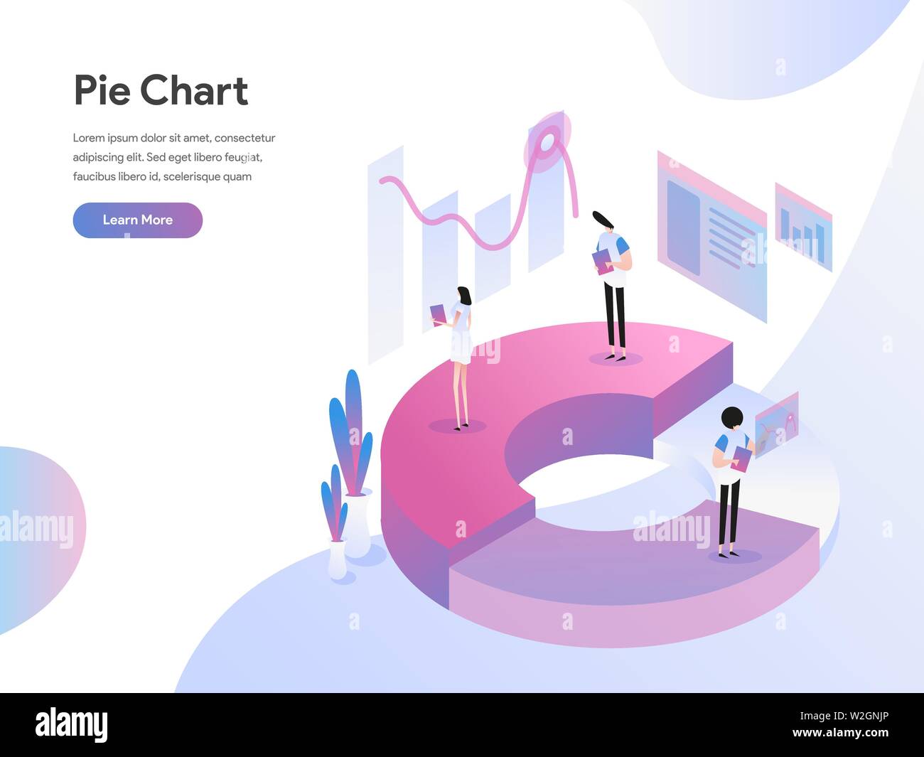 Landing page template of Pie Chart Isometric Illustration Concept ...