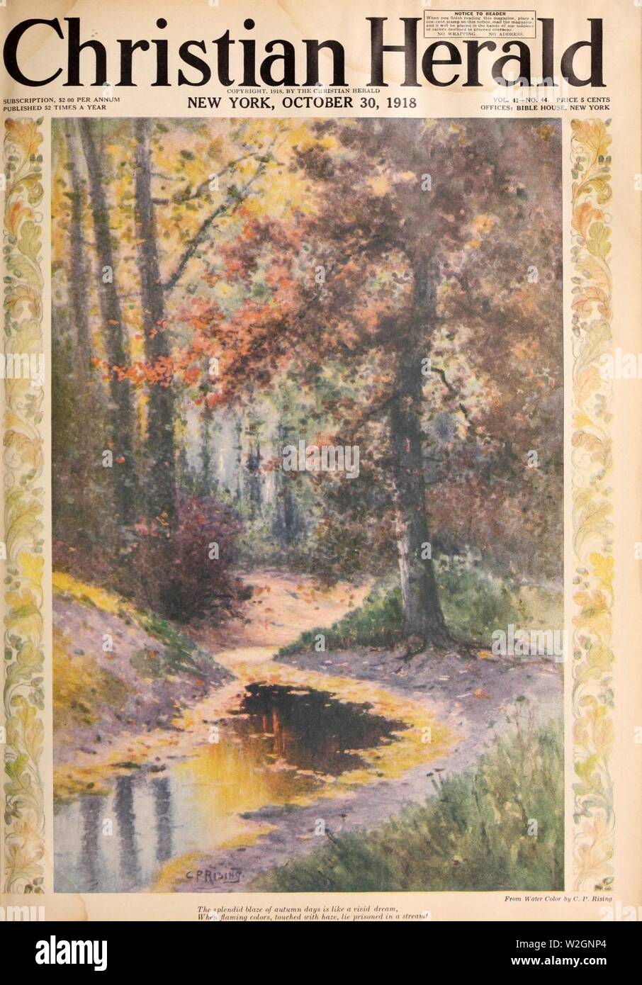 Christian Herald, Vol. 41, No. 44 (October 30, 1918) cover Stock Photo ...