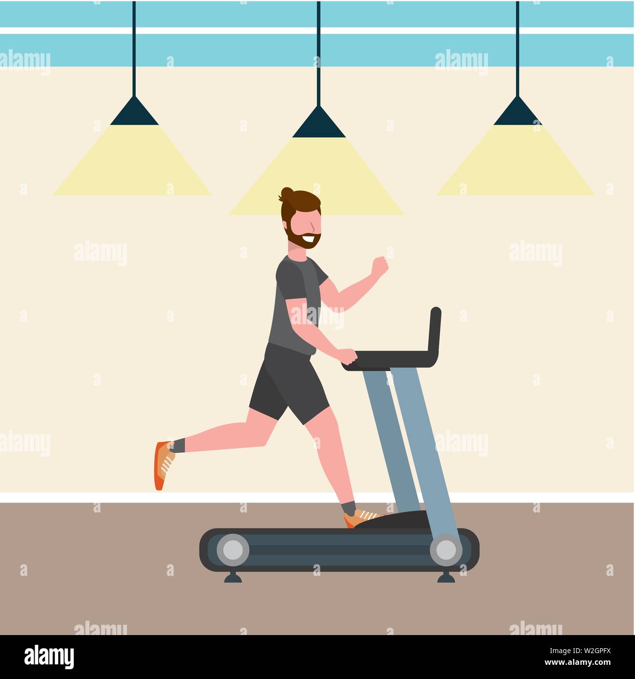 fitness exercise man running over treadmill workout healthy fit ...