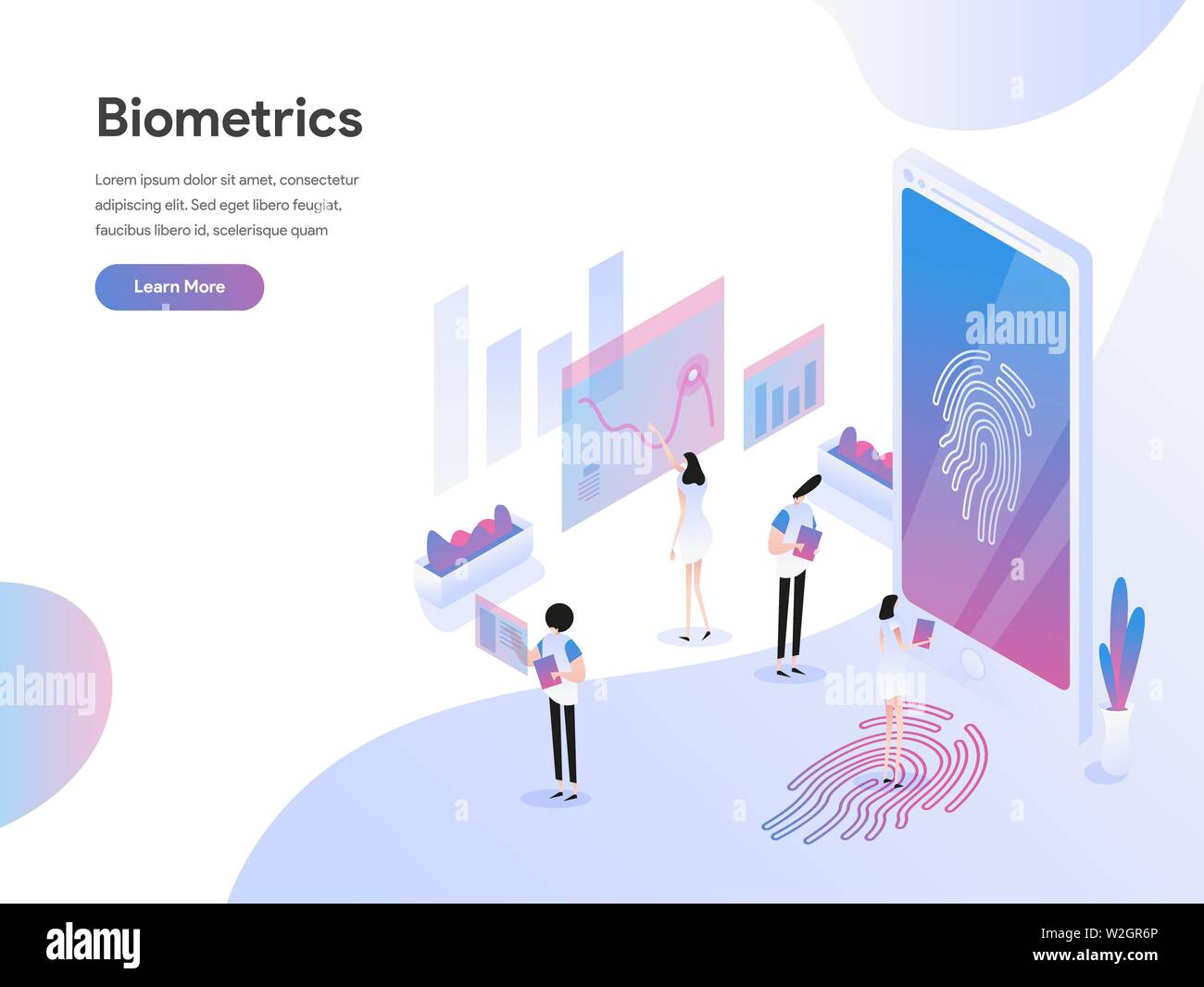 Landing page template of Biometrics Technology Isometric Illustration Concept. Isometric flat ...