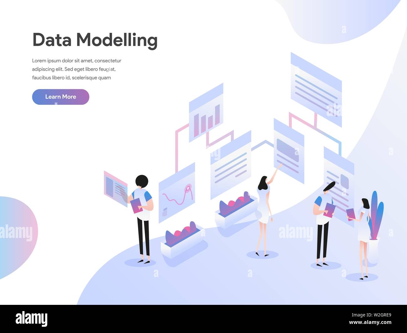 Landing page template of Data Modeling Isometric Illustration Concept ...