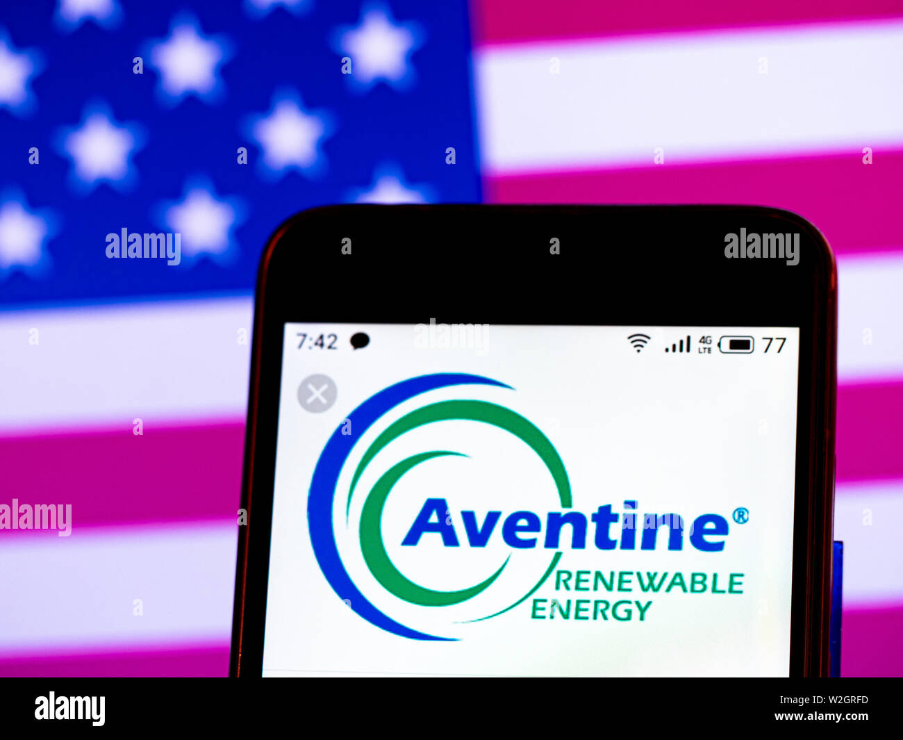 In this photo illustration the Aventine Renewable Energy logo is seen ...
