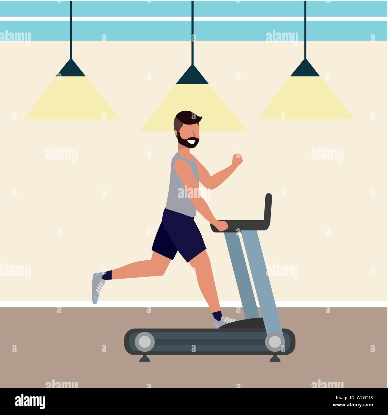 fitness exercise man running over treadmill workout healthy fit ...