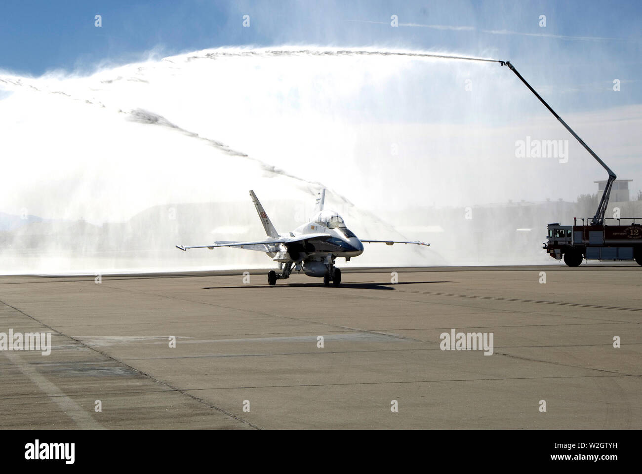 A water-cannon salute from two Air Force fire trucks heralds NASA ...