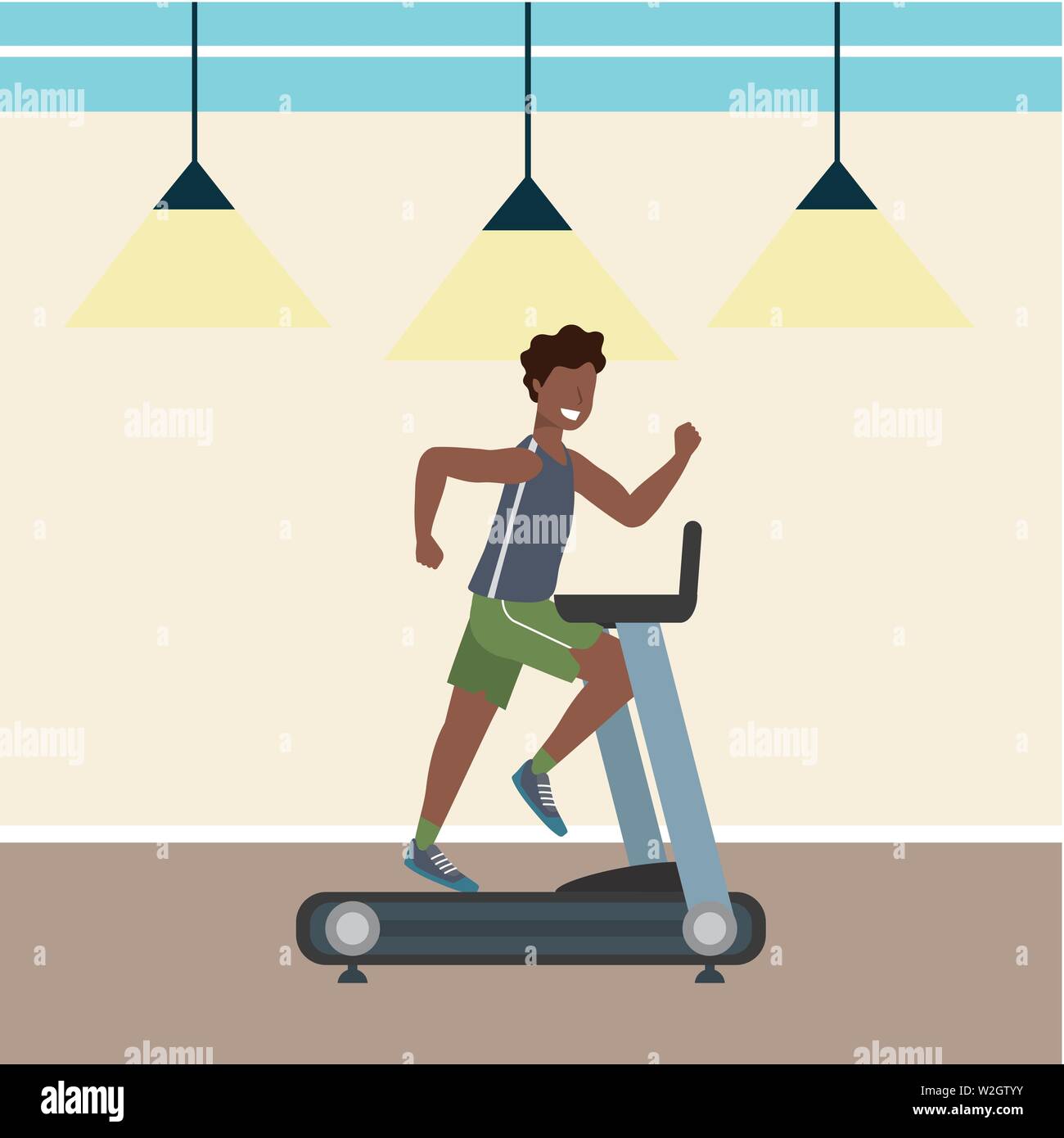 fitness exercise man running over treadmill workout healthy fit ...