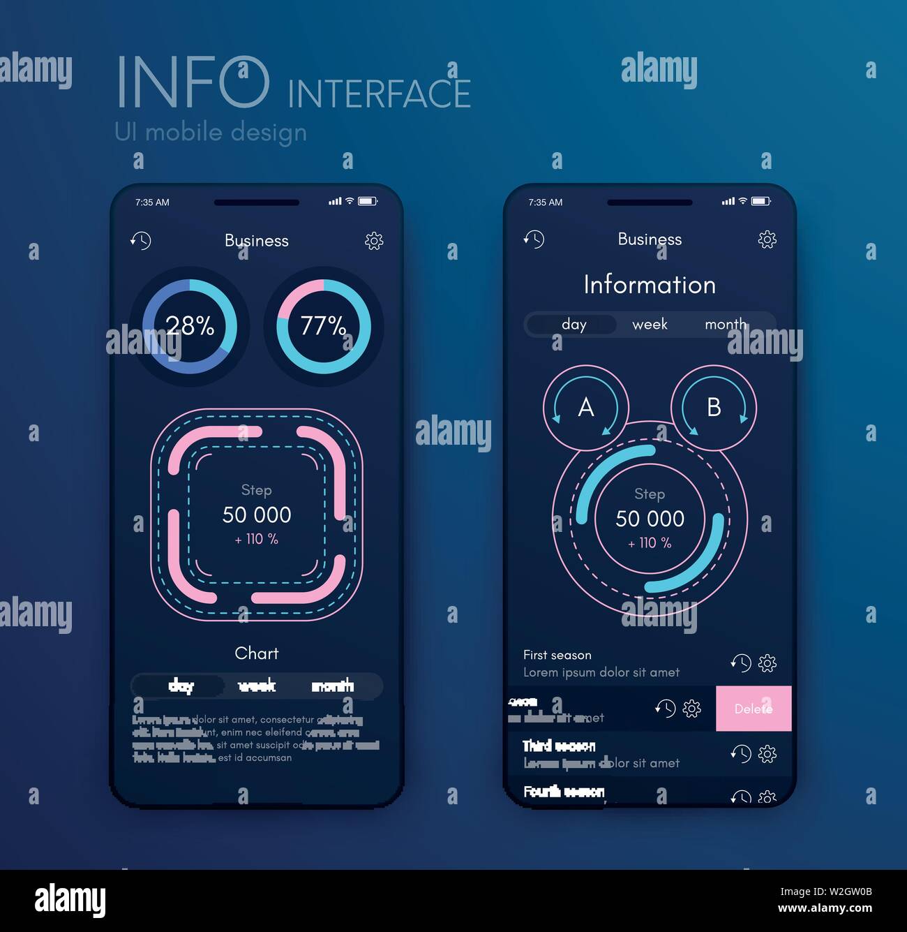 Vector graphics mobile infographics with three and two options ...