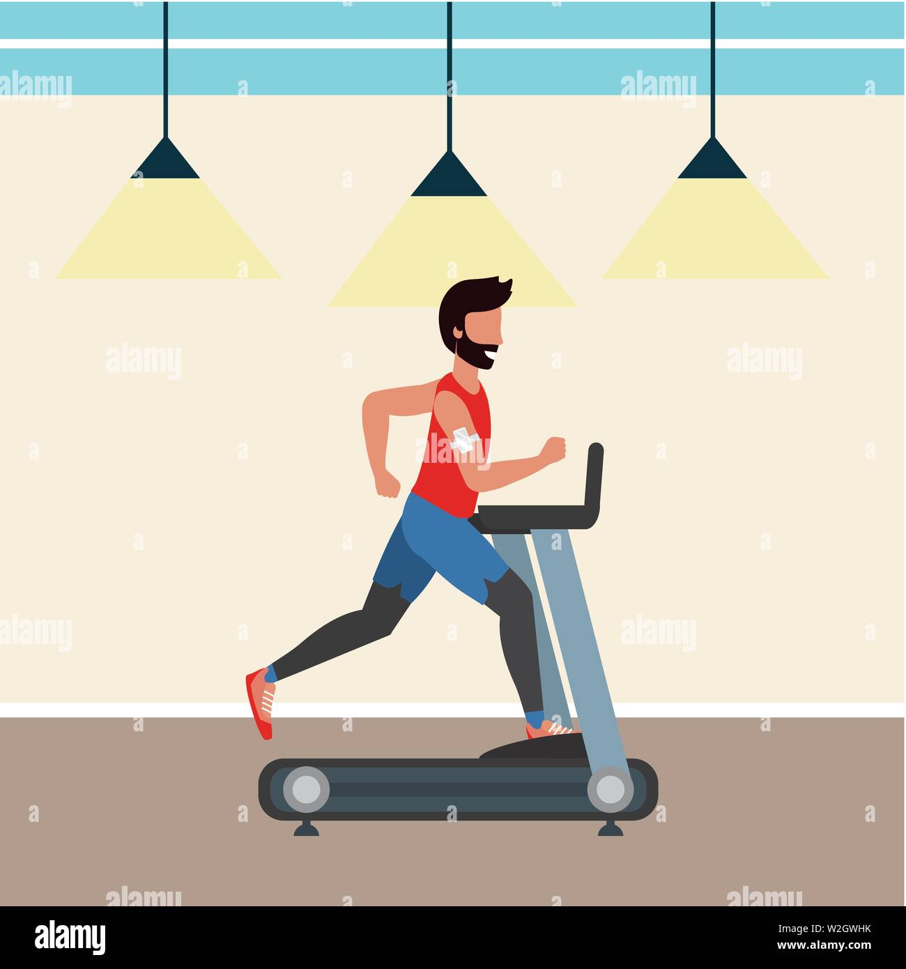 fitness exercise man running over treadmill workout healthy fit ...